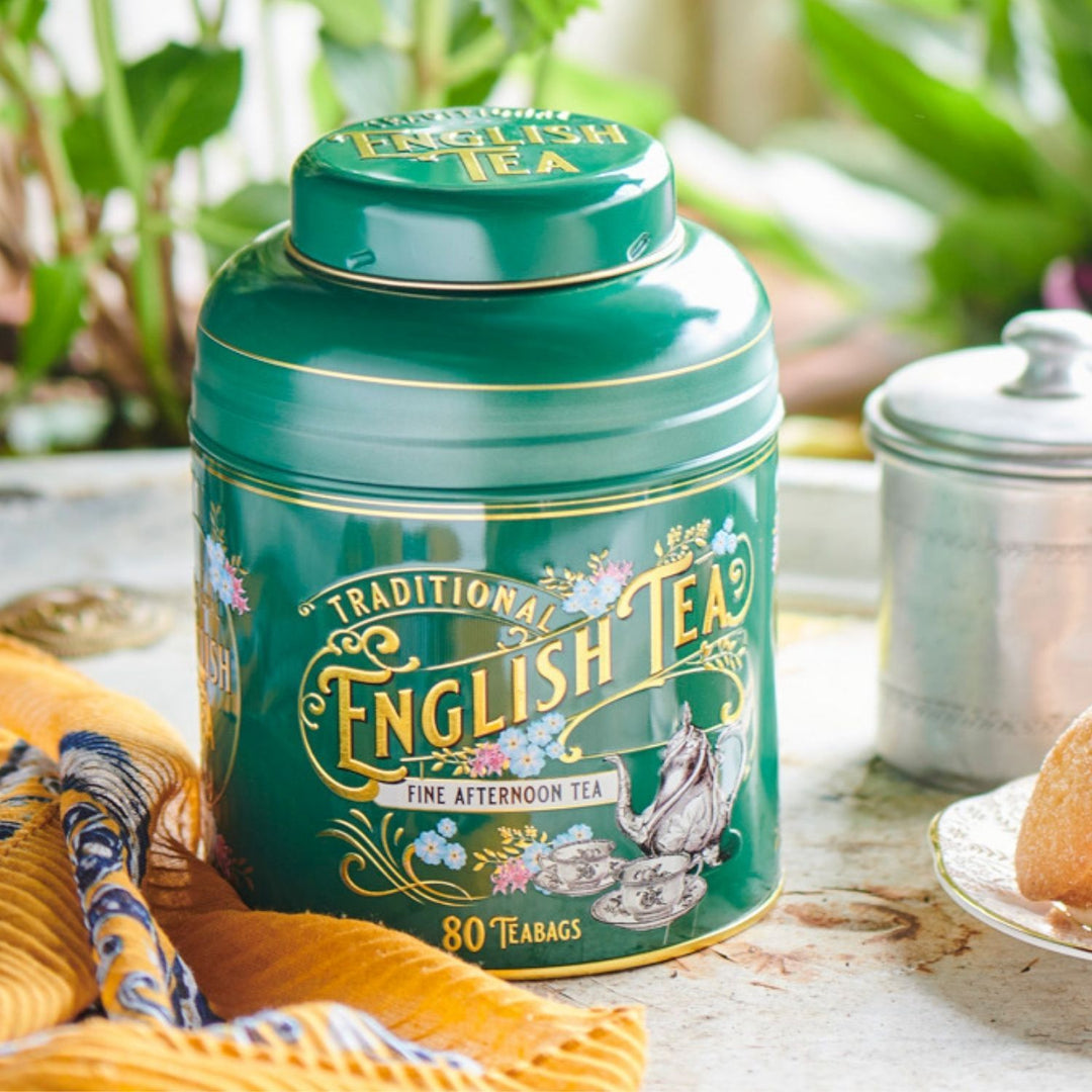 Vintage Victorian 80 Teabag Tea Caddy - Bottle Green - New English Teas