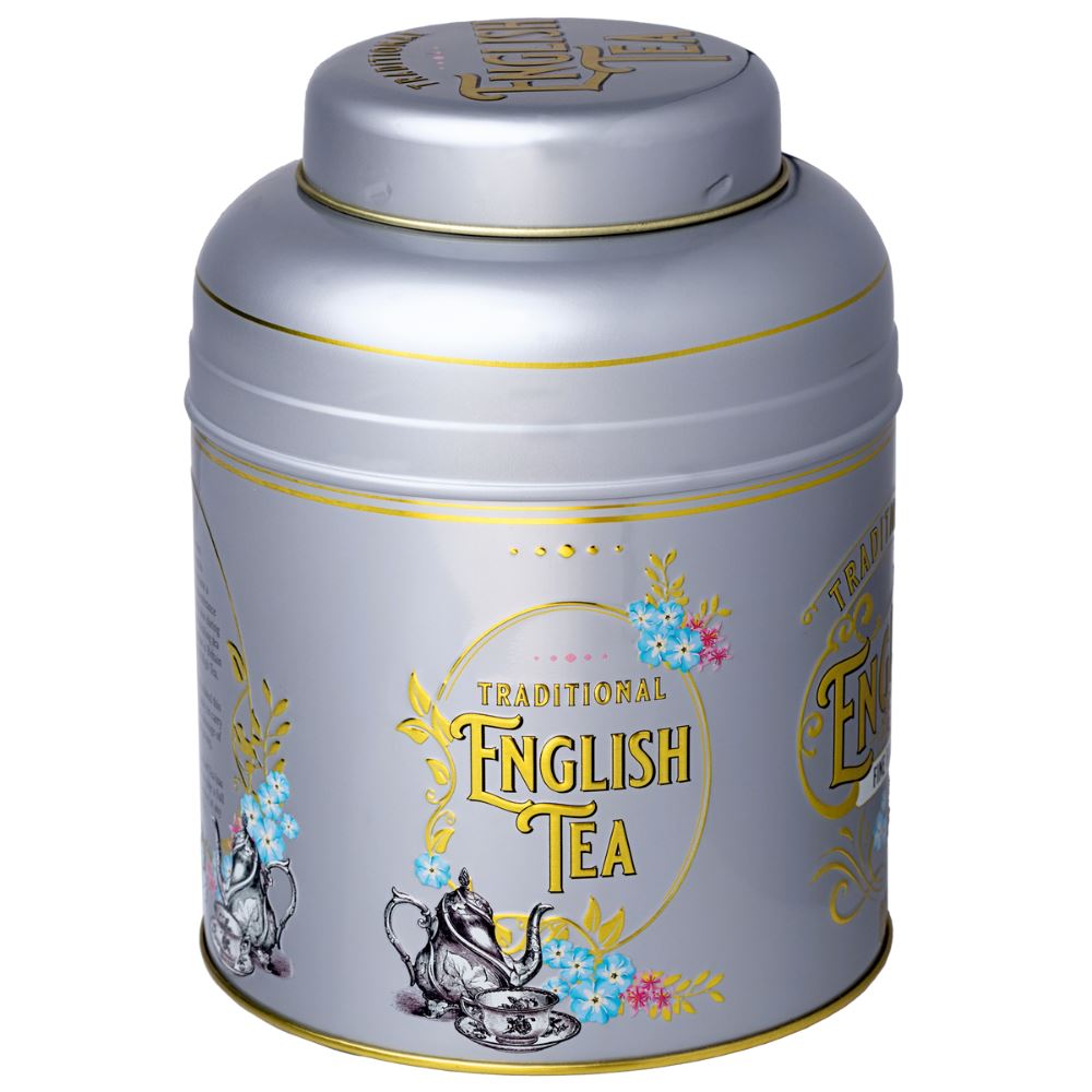 Vintage Victorian 80 Teabag Tea Caddy - Silver - New English Teas