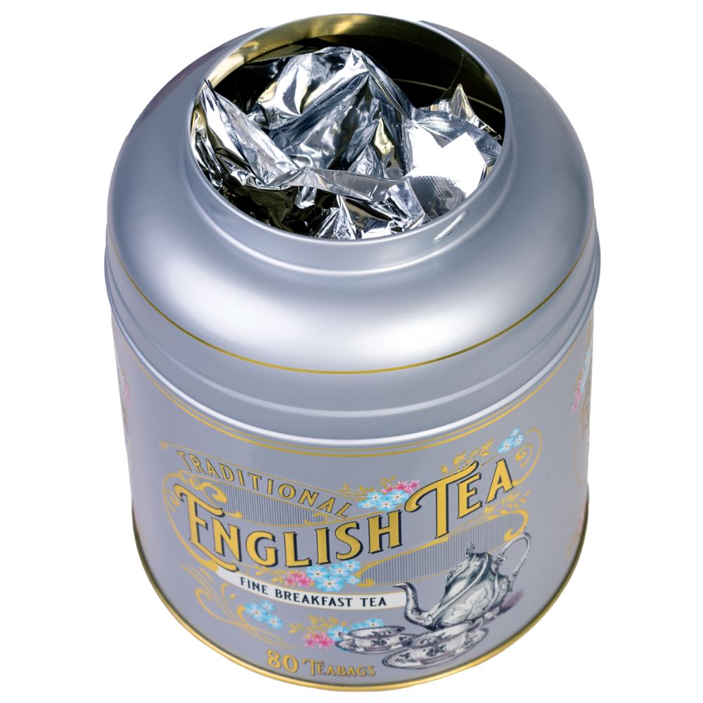 Vintage Victorian 80 Teabag Tea Caddy - Silver - New English Teas