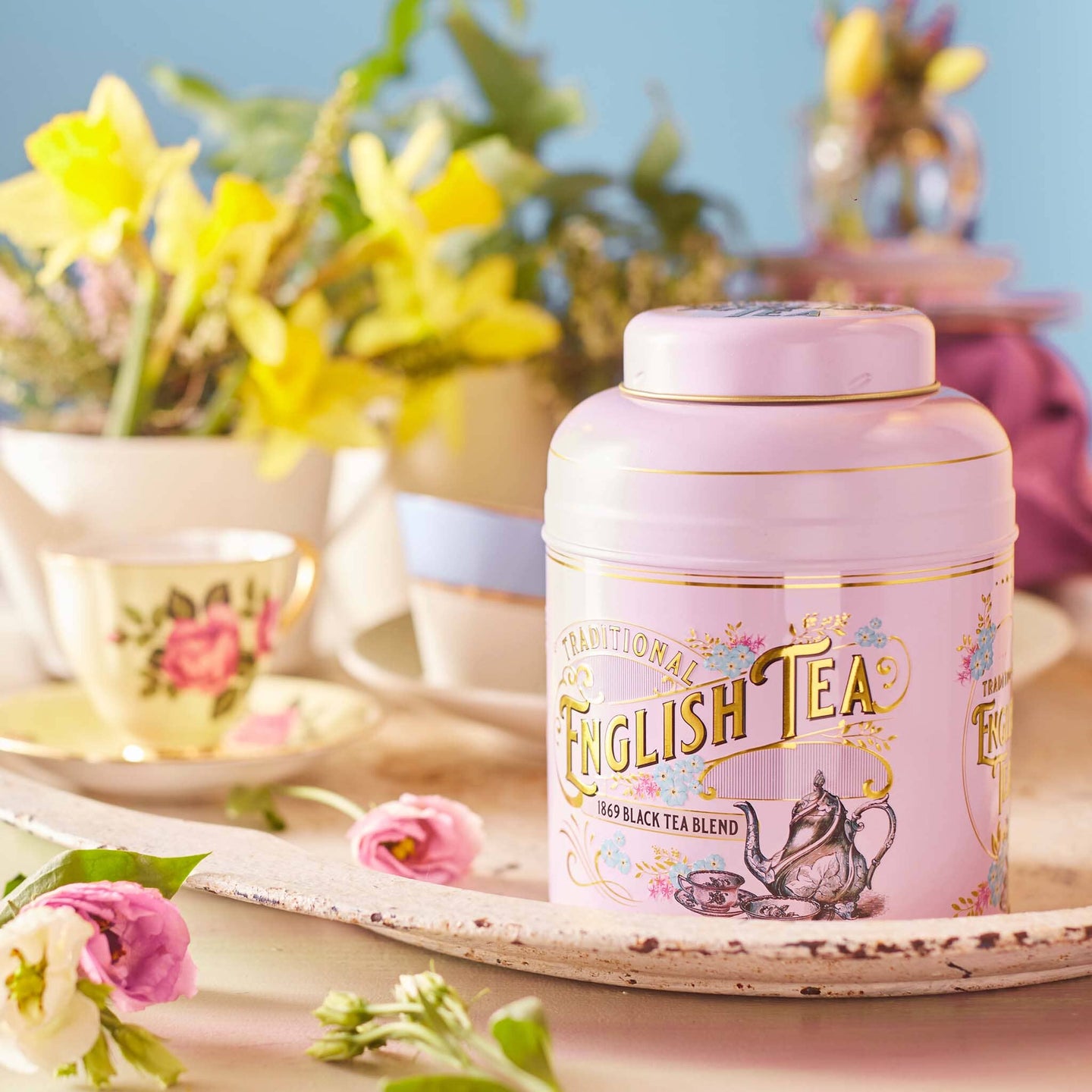 Vintage Victorian 80 Teabag Tea Caddy - Pink - New English Teas